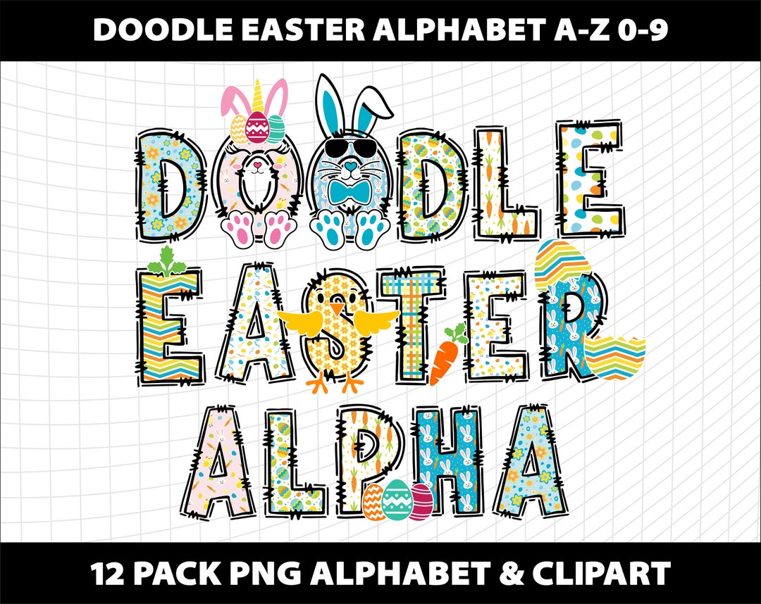 Doodle Easter Egg Spring Letters Alphabet and Clipart Bundle PNG ...