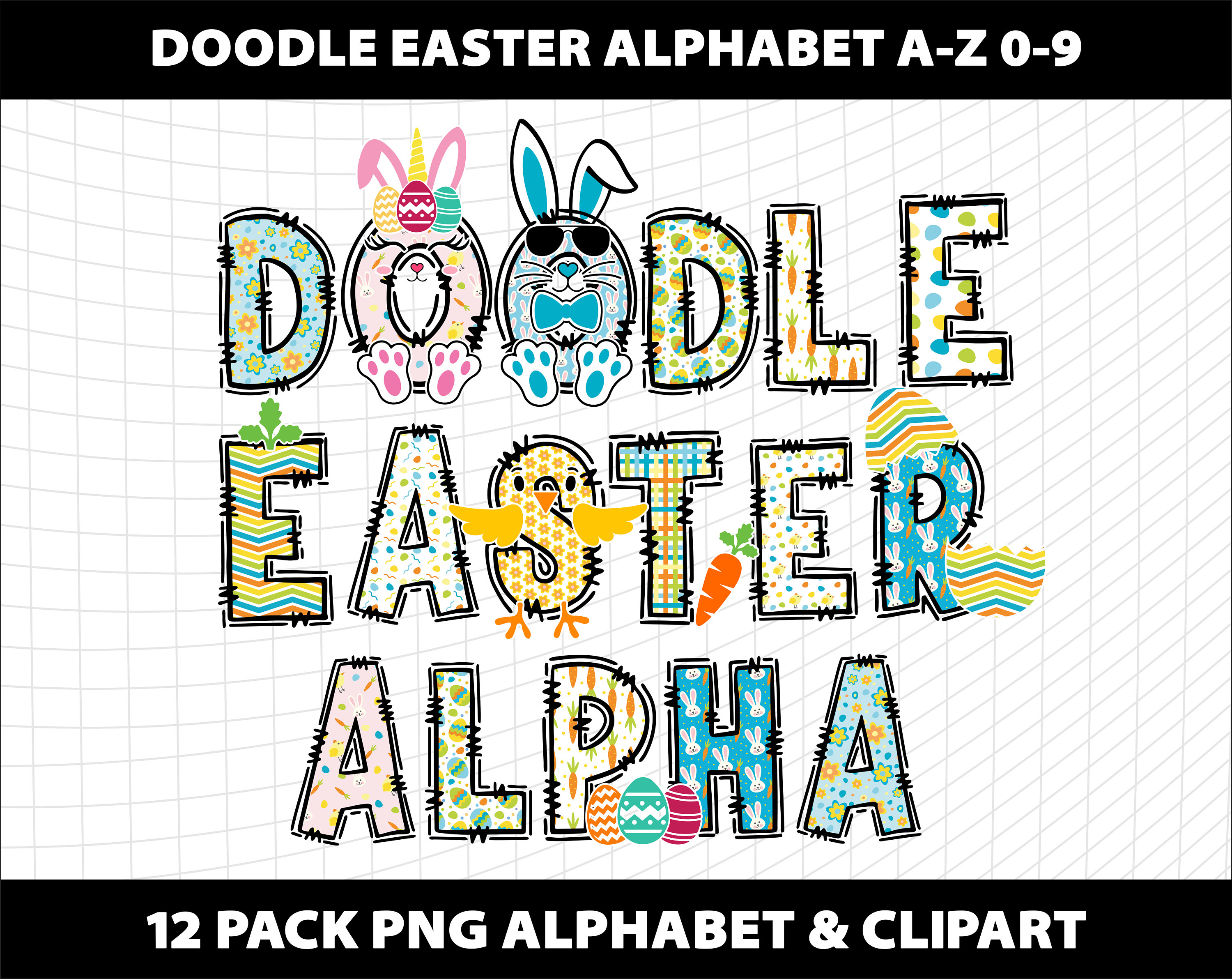 Doodle Easter Egg Spring Letters Alphabet and Clipart Bundle PNG ...