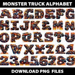 Monster Truck Letters Alphabet Font Clipart Png Template Bundle Design ...
