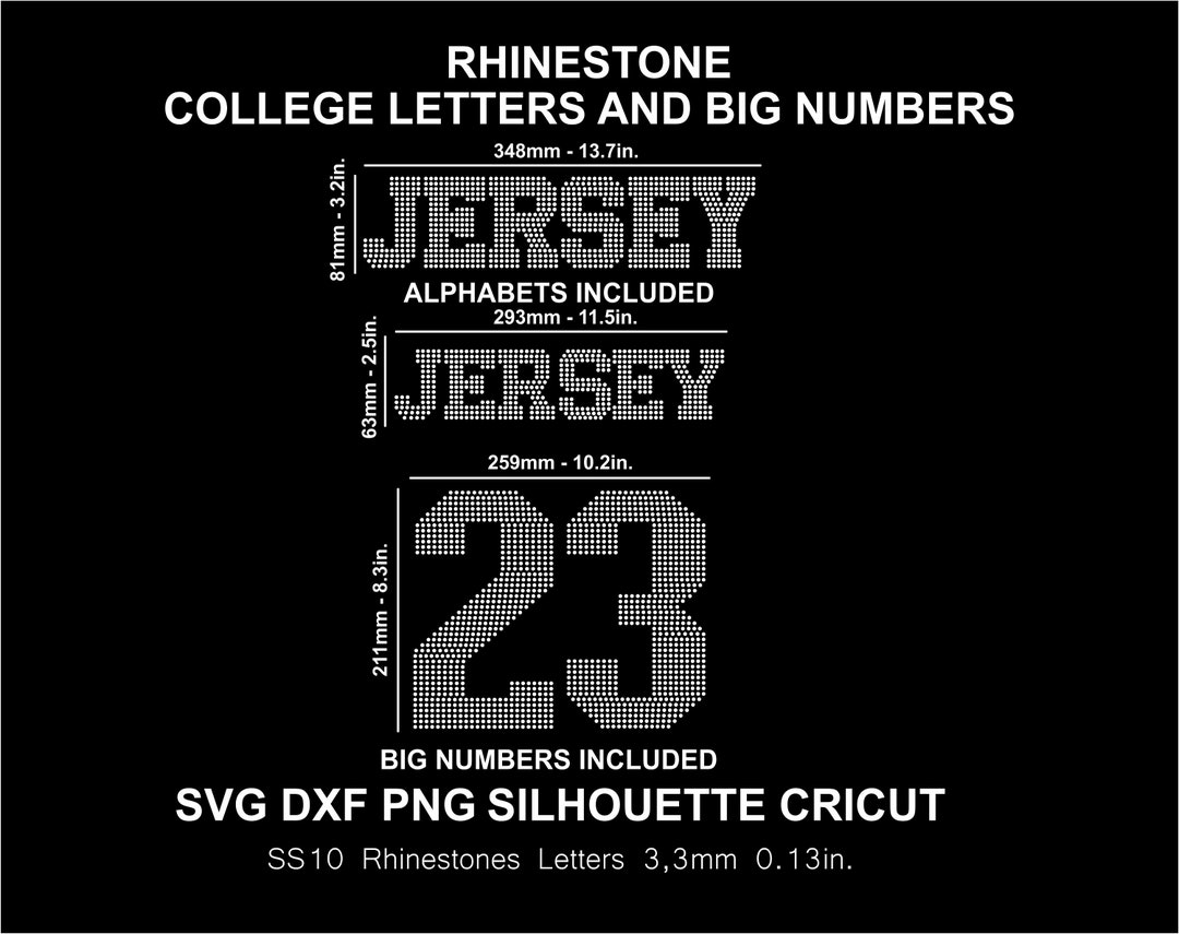 Rhinestone Font Big Number Letters Alphabet Jersey College Sports Font ...