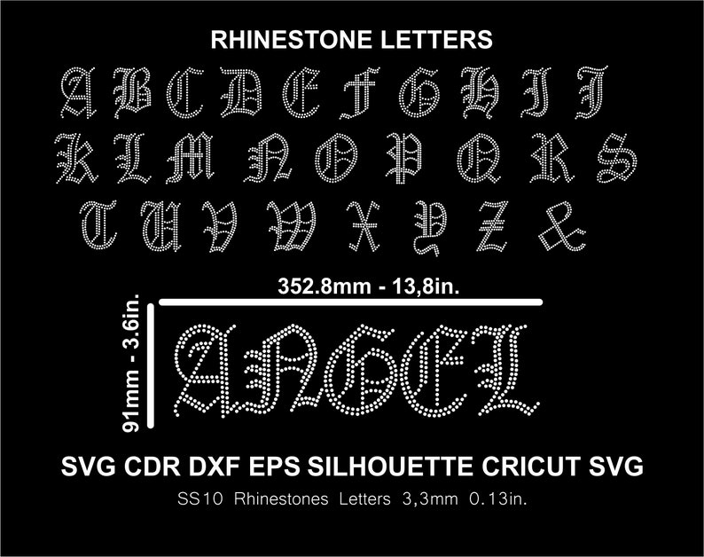 Rhinestone Old English Font Letters Alphabet Font Angel - Etsy