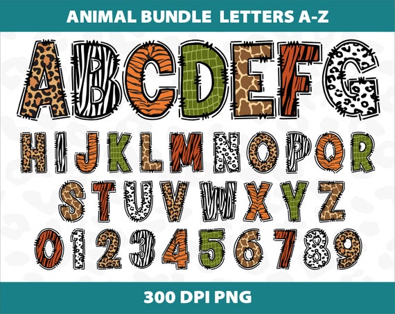 Animal Doodle Bundle Font Sublimation Letters Svg Alphabet - Etsy