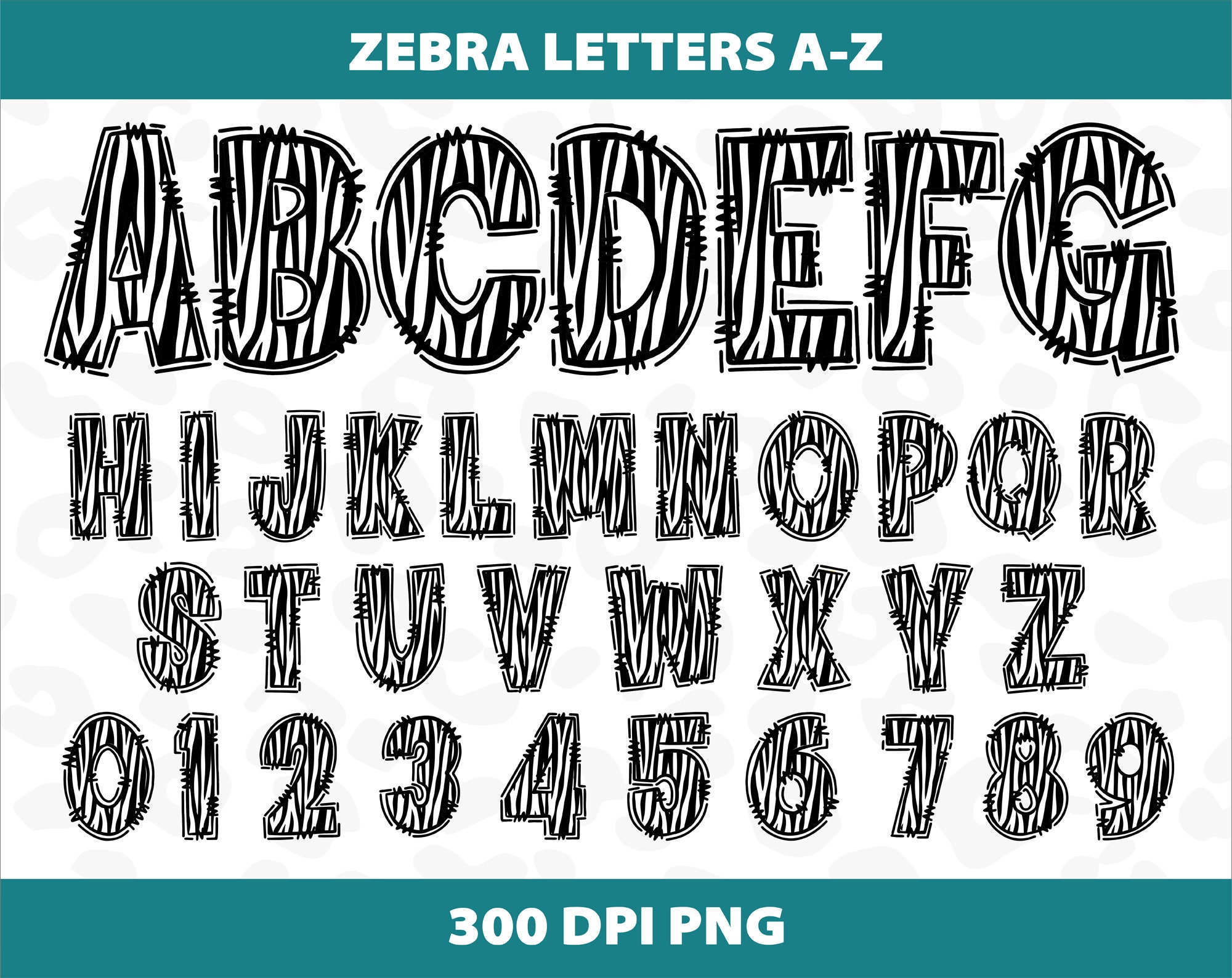 Animal Doodle Bundle Font Sublimation Safari Letters Alphabet Leopard ...