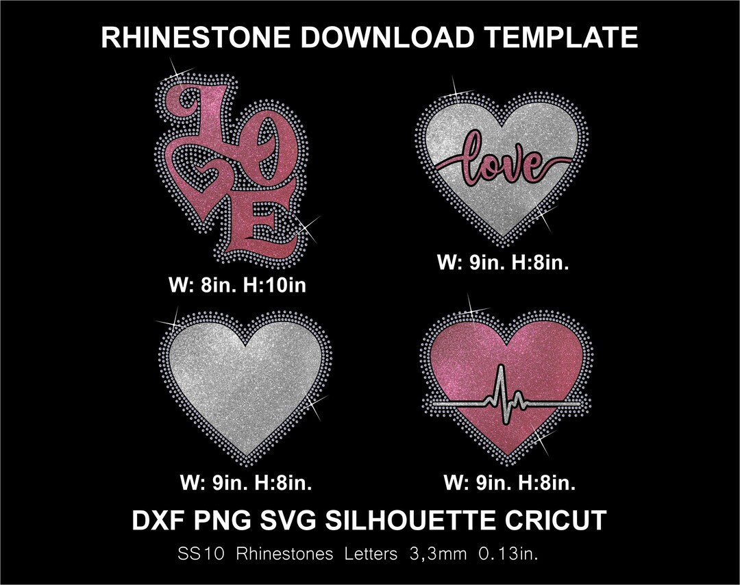Love Heart Rhinestone and Htv Vinyl Template Silhouette Cricut Svg Png ...
