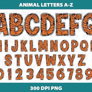 Animal Safari Font Alphabet Letters and Cliparts Sublimation Doodle ...
