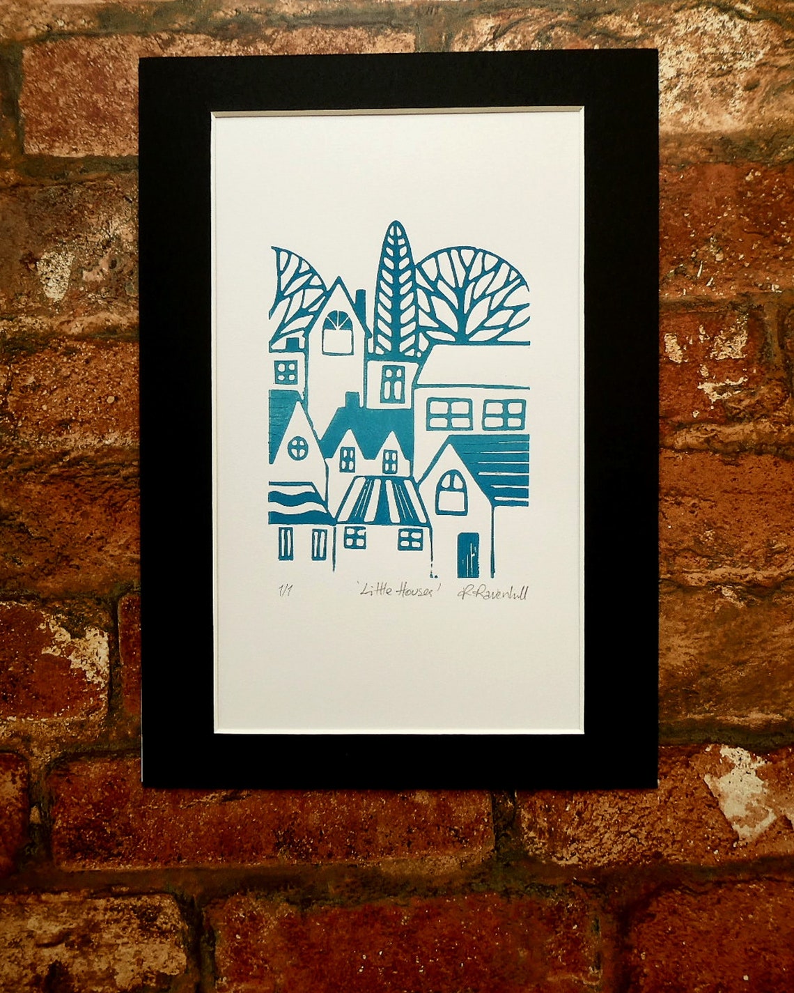 Village Folk Art Lino Print Dartmoor Village Wall Art for Living Room ...