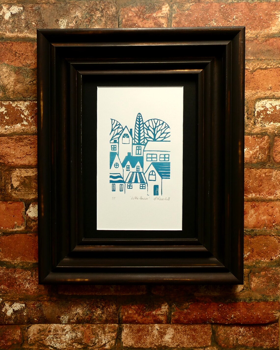 Village Folk Art Lino Print Dartmoor Village Wall Art for Living Room ...