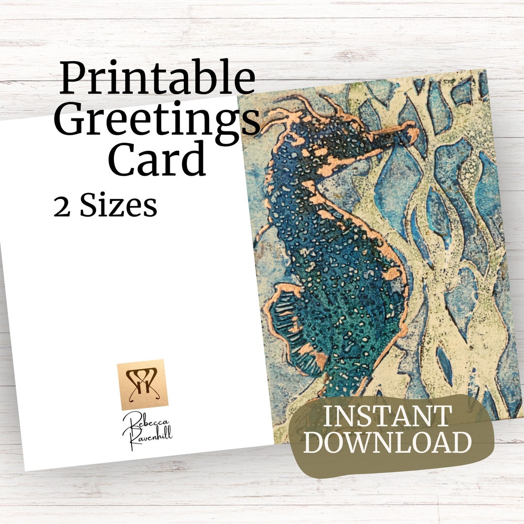 Seahorse Instant Download Greetings Card Seahorse Printable Card Ocean ...