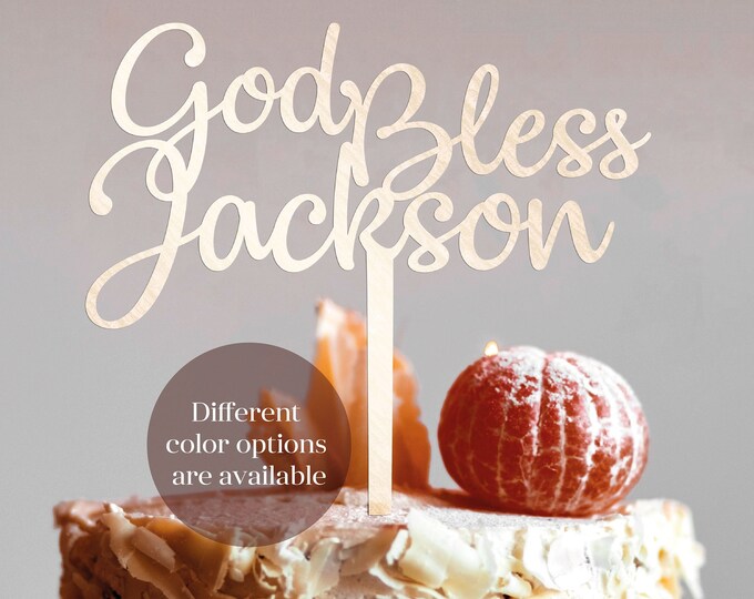 Baptism Cake Topper, God Bless Cake Topper, Wreath Christening Cake ...