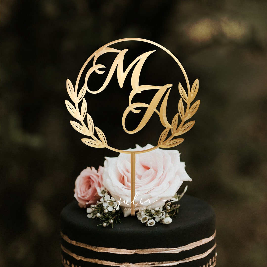 Gold Monogram Wedding Cake Topper Personalized Custom Initials Cake ...
