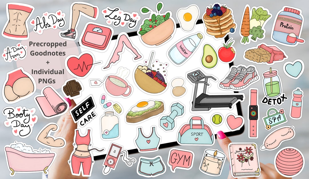 Healthy Lifestyle DIGITAL STICKERS for Digital Planner, Precropped ...