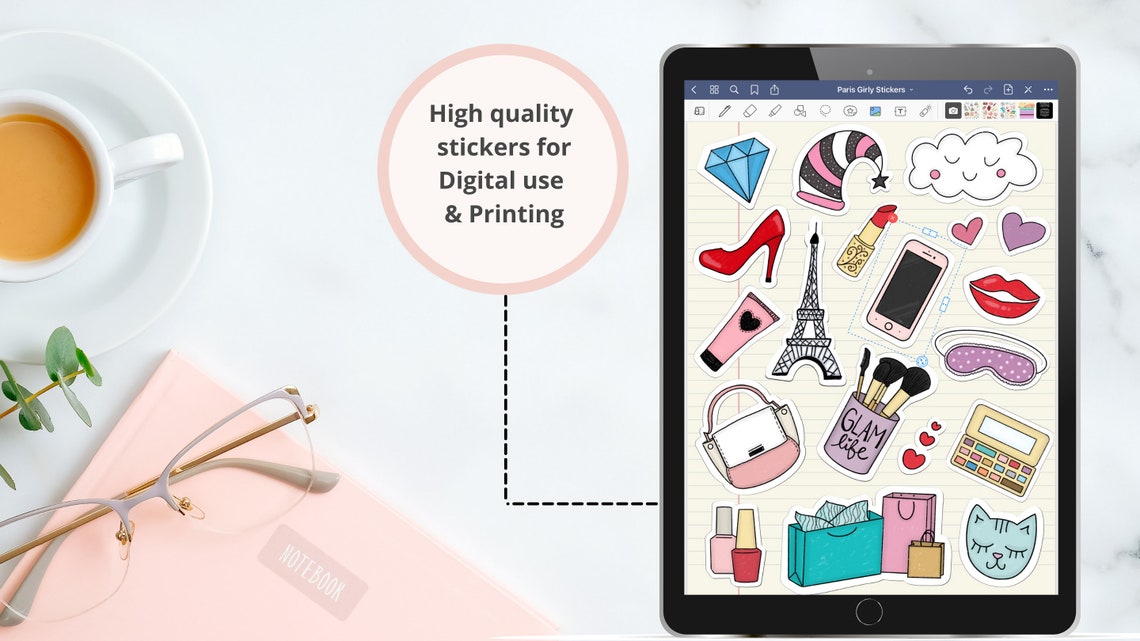 GIRLY PARIS Stickers for Digital Planner & Printing Precropped - Etsy