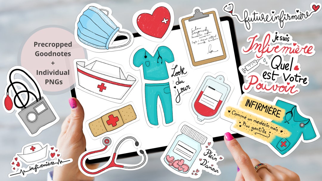 French Nursing DIGITAL STICKERS for Digital Planner, Pre-cropped ...