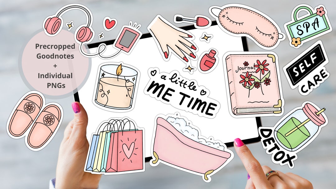 Self Care DIGITAL STICKERS for Digital Planner, Precropped Goodnotes ...