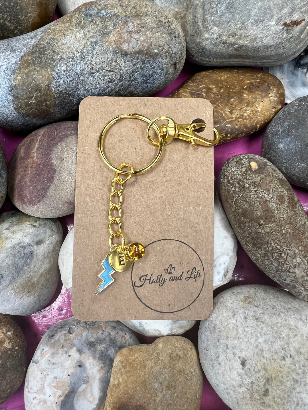 Lightning Bolt Keychain: Personalized Initial, Birthstone Charm - Etsy