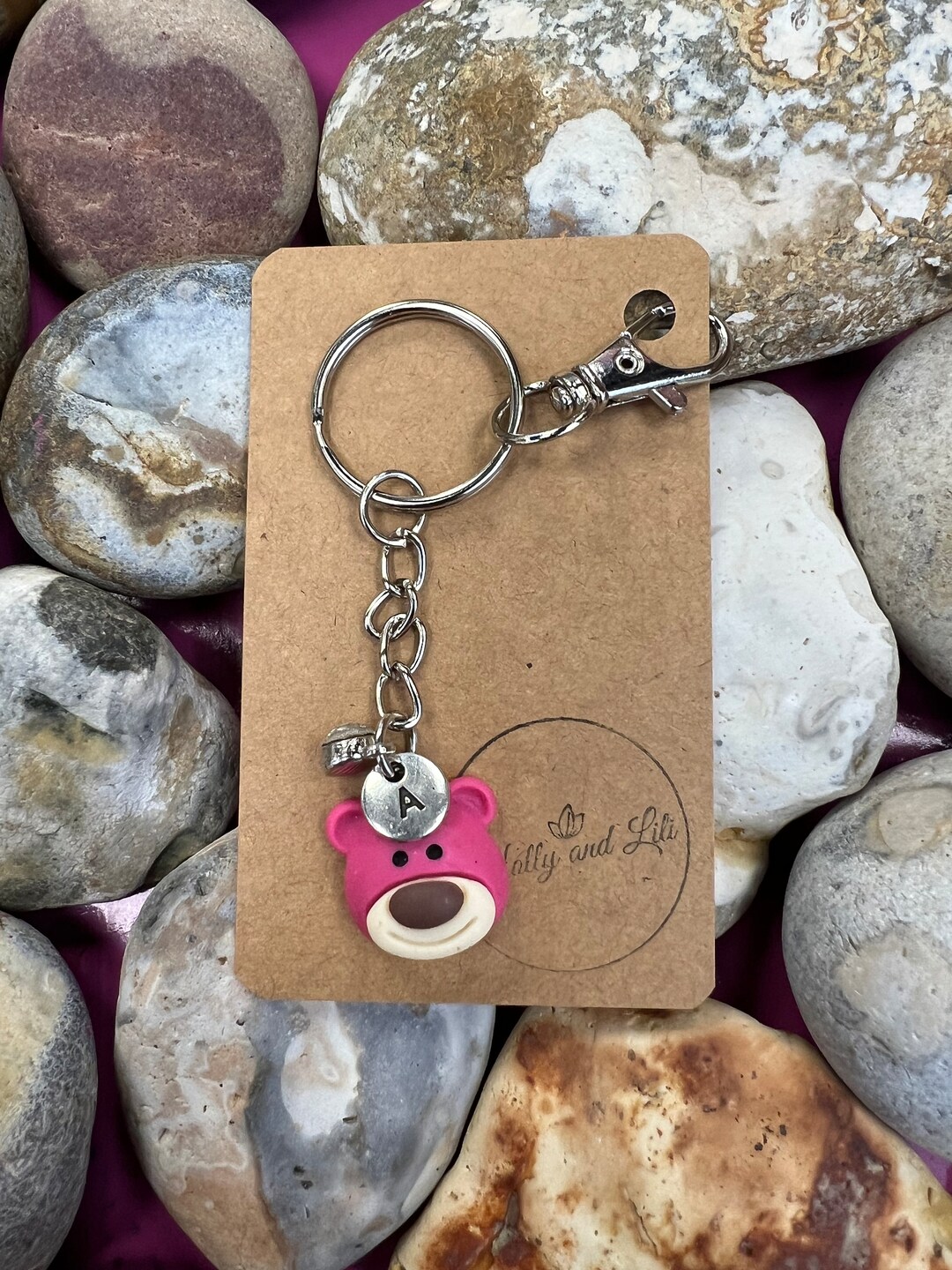 Bear Personalised Keychain, Teddy Keyring, Alphabet Initials ...
