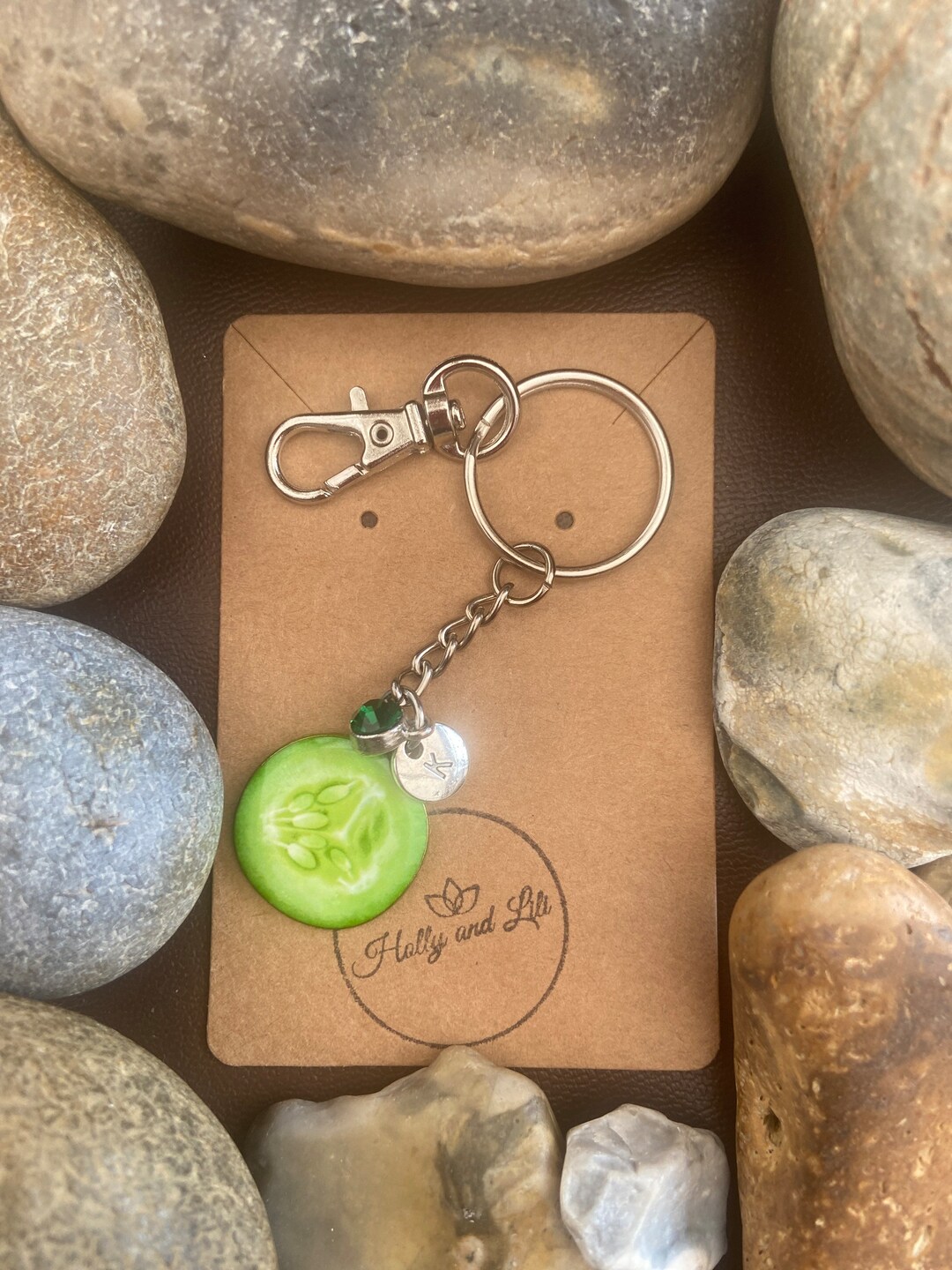Cucumber Keychain: Personalized Alphabet Initial & Birthstone Charm ...