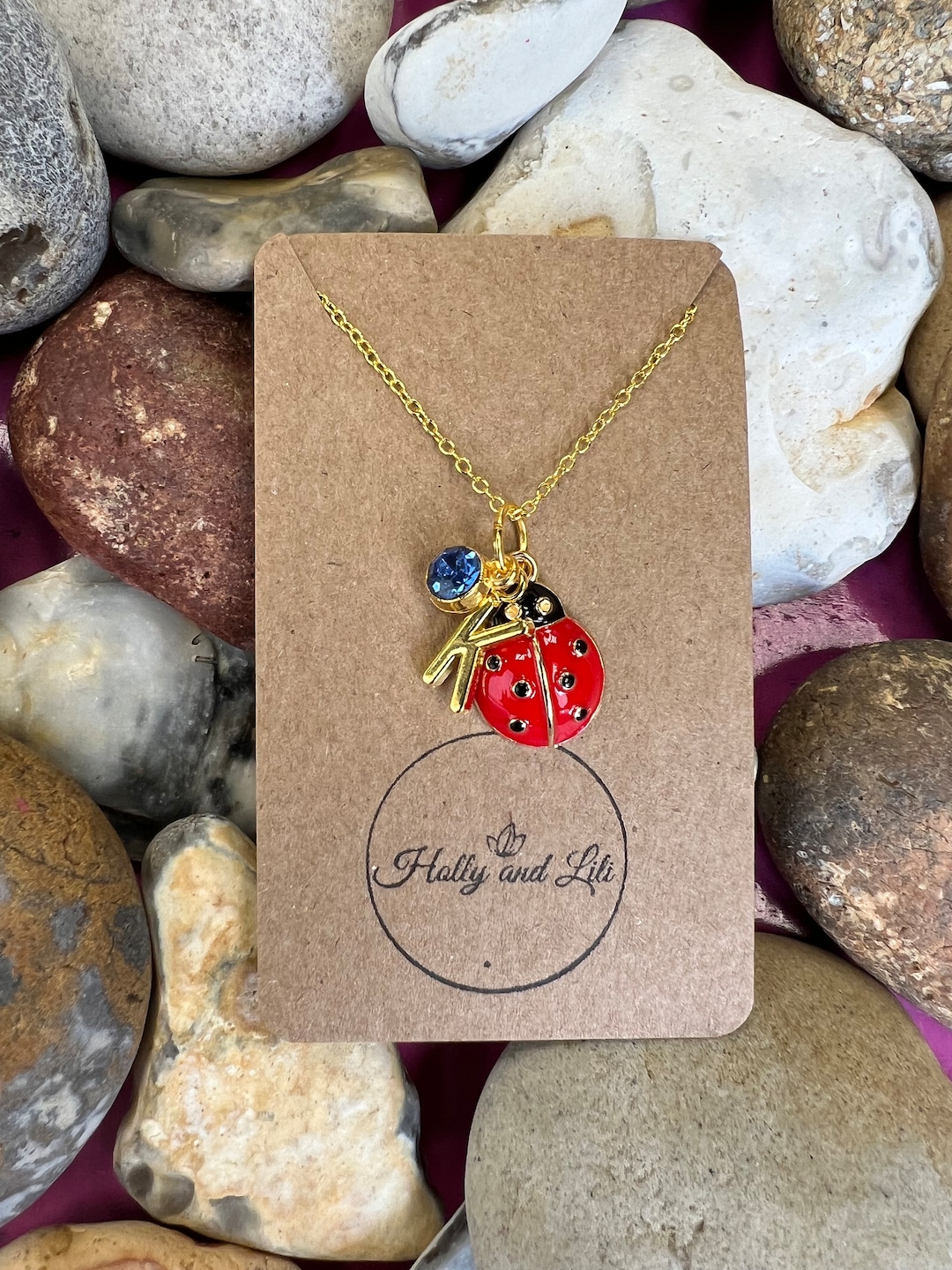 Ladybird Pendant Necklace: Personalized Initial & Birthstone Charm - Etsy