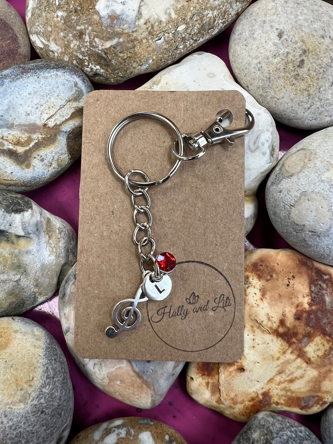 Treble Clef Keychain: Personalized Music Note Initial, Birthstone Charm ...