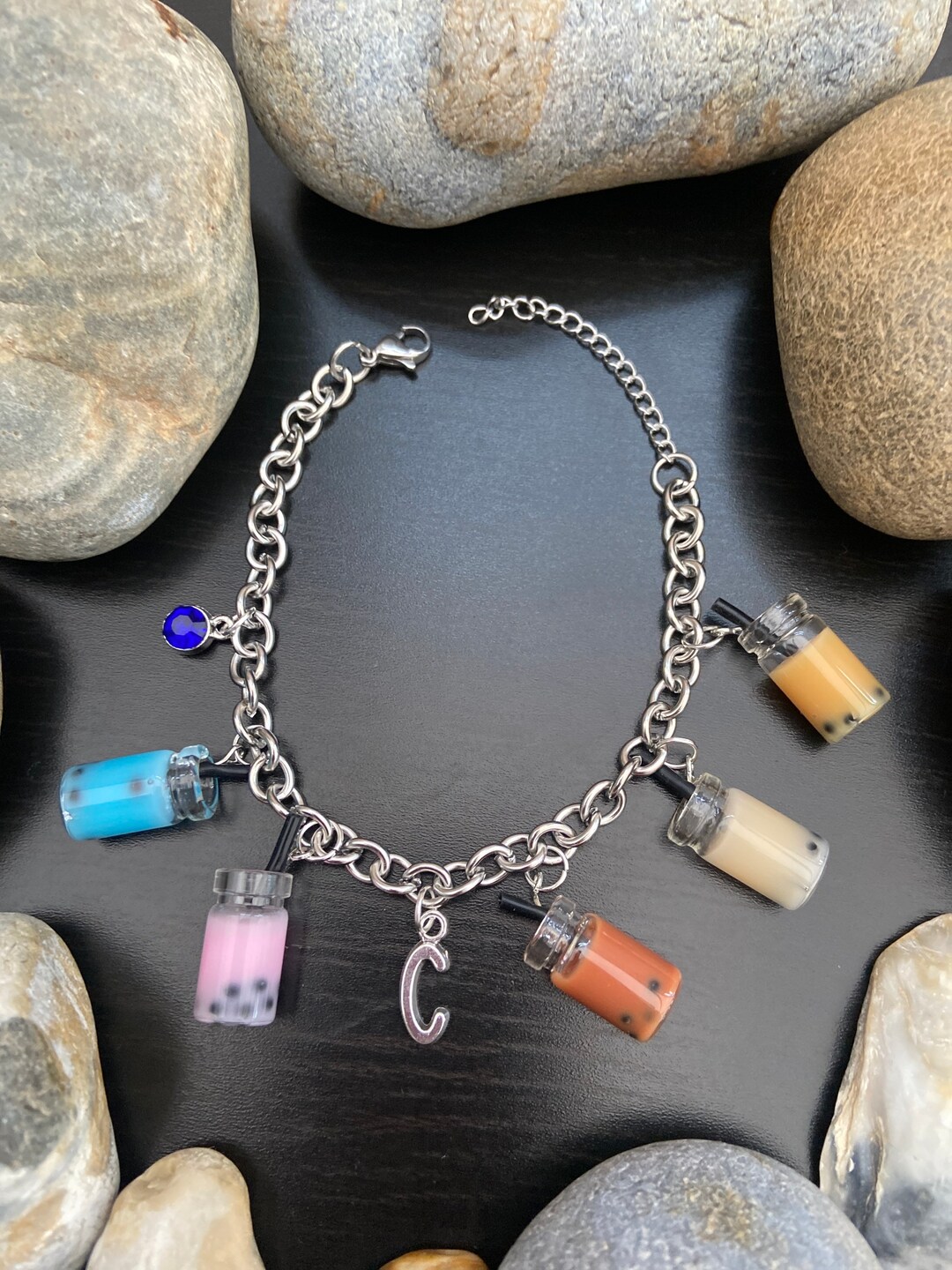 Bubble Tea Bracelet, Novelty Personalised, Alphabet Initial, Birthstone ...