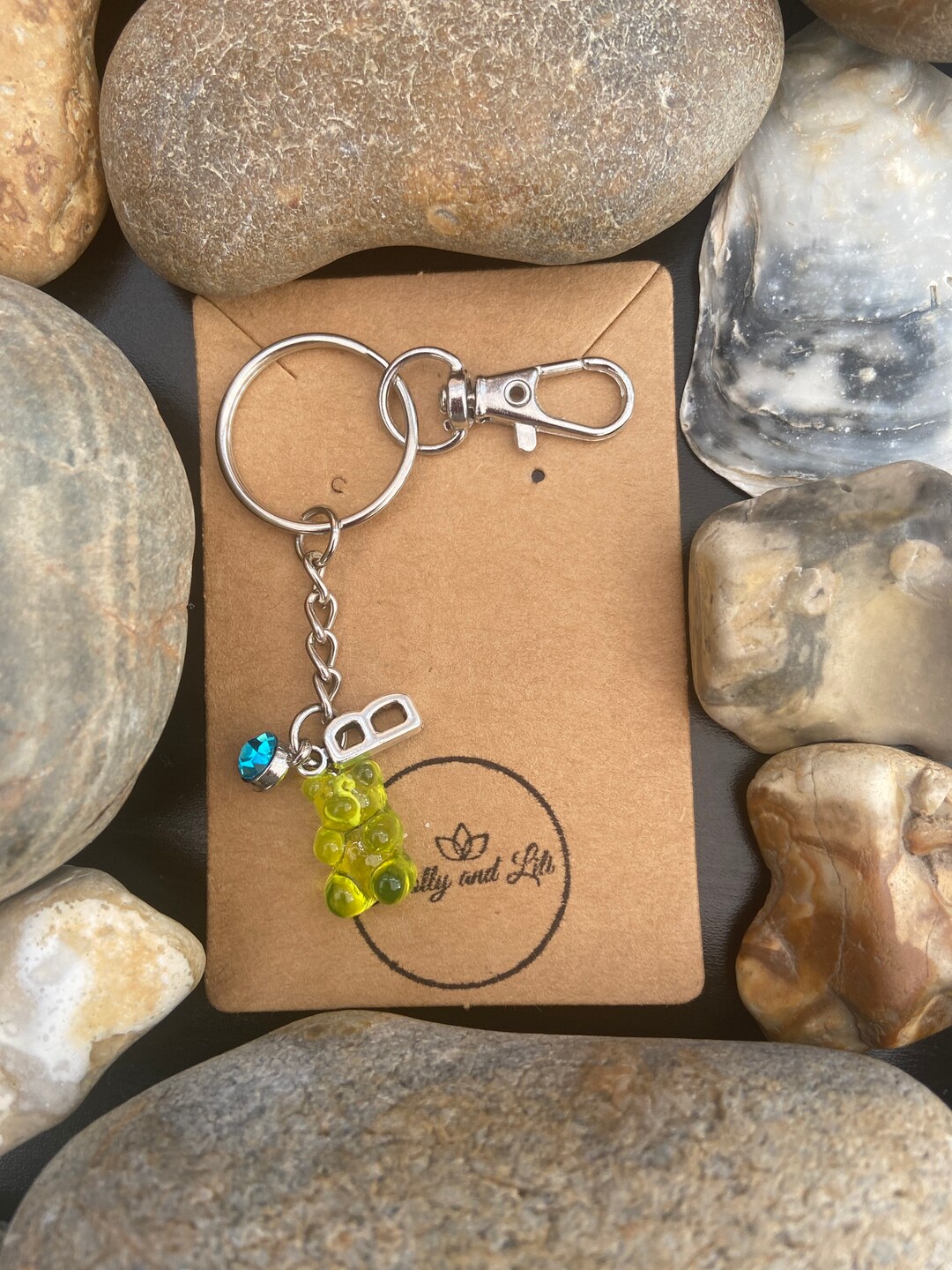 Personalized Green Gummy Bear Keychain: Initial & Birthstone Charm - Etsy