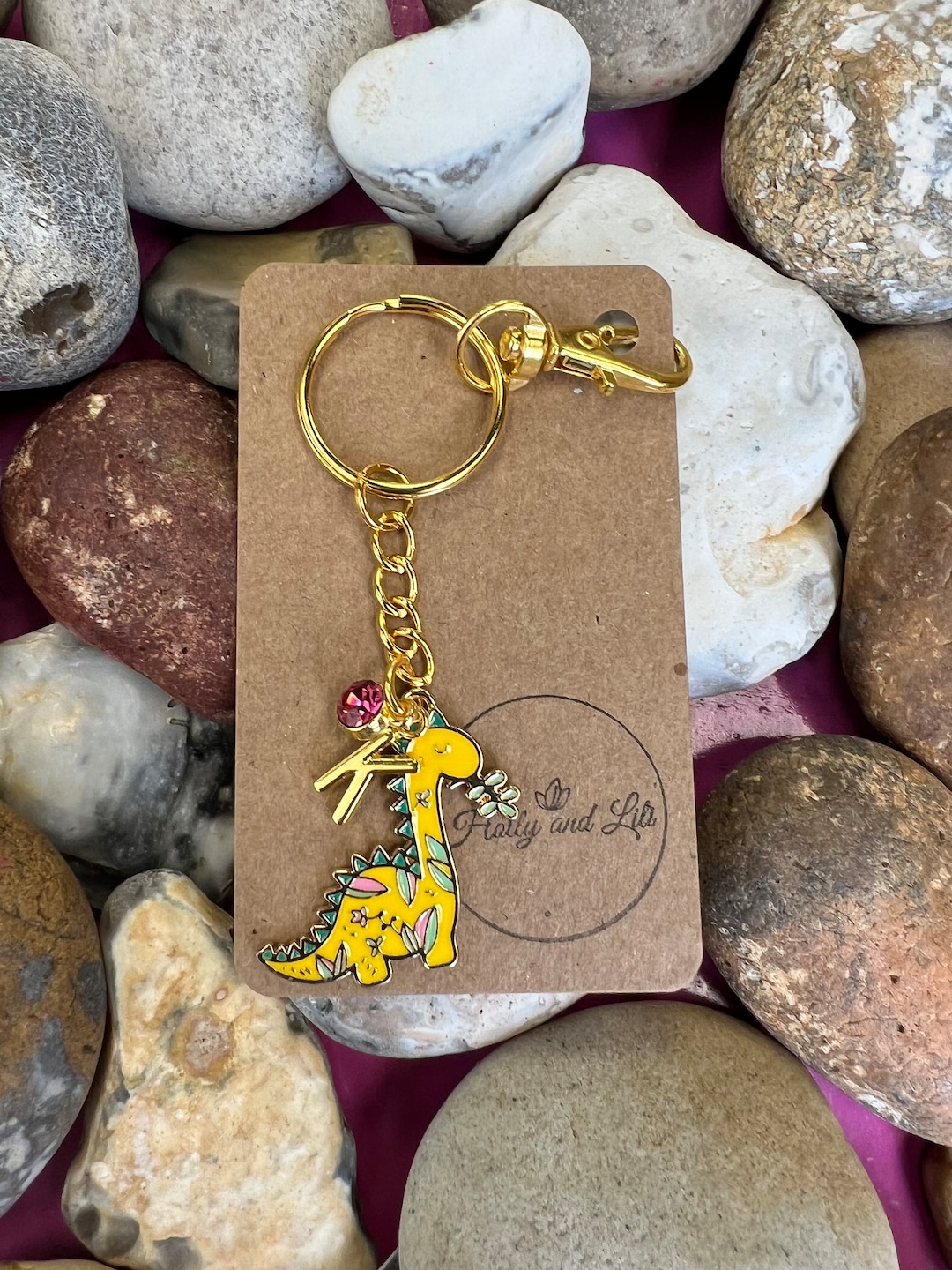 Dinosaur Yellow Style Personalised Keychain, Keyring Alphabet Initials ...
