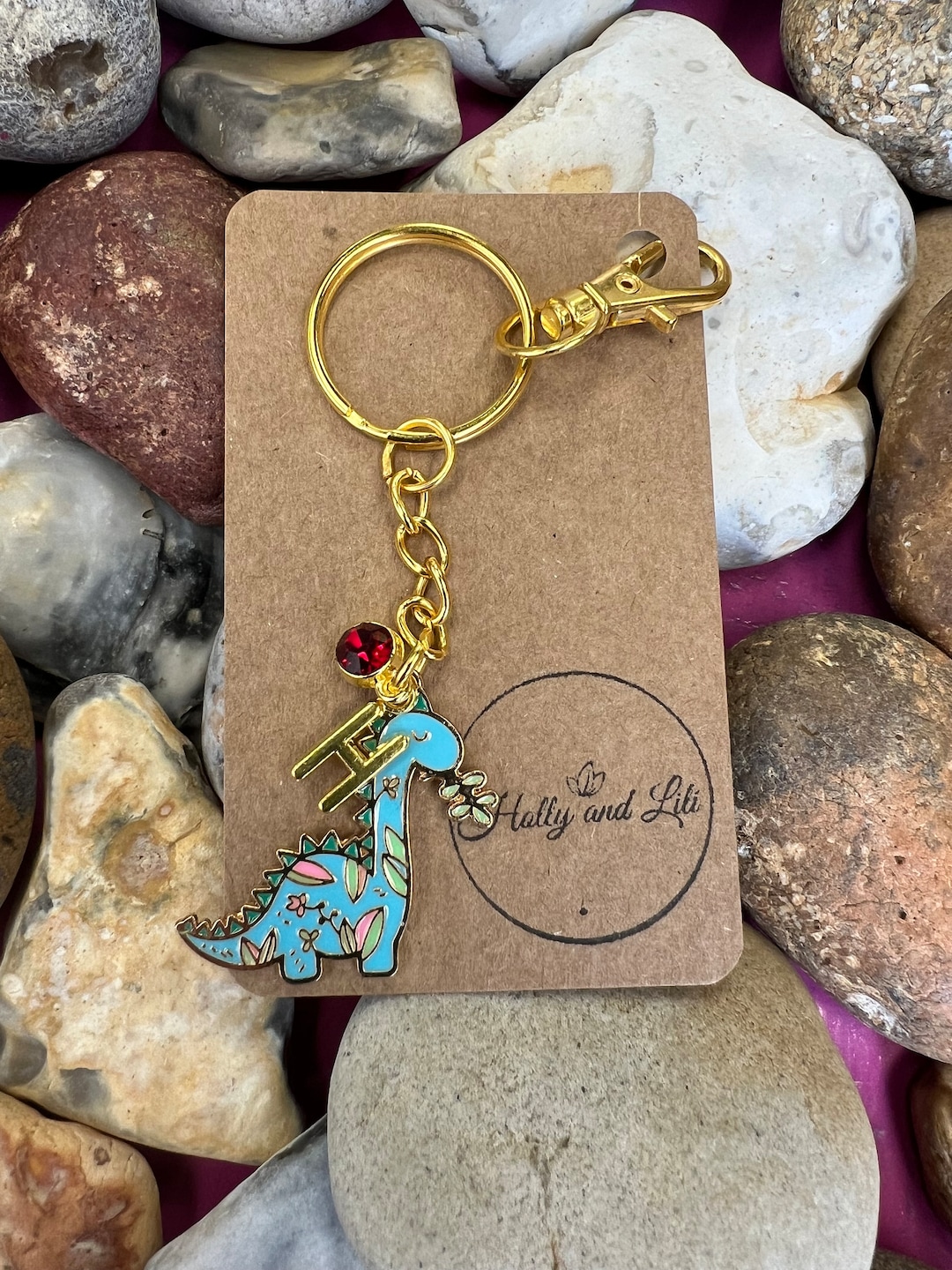 Dinosaur Blue Style Personalised Keychain, Keyring Alphabet Initials ...