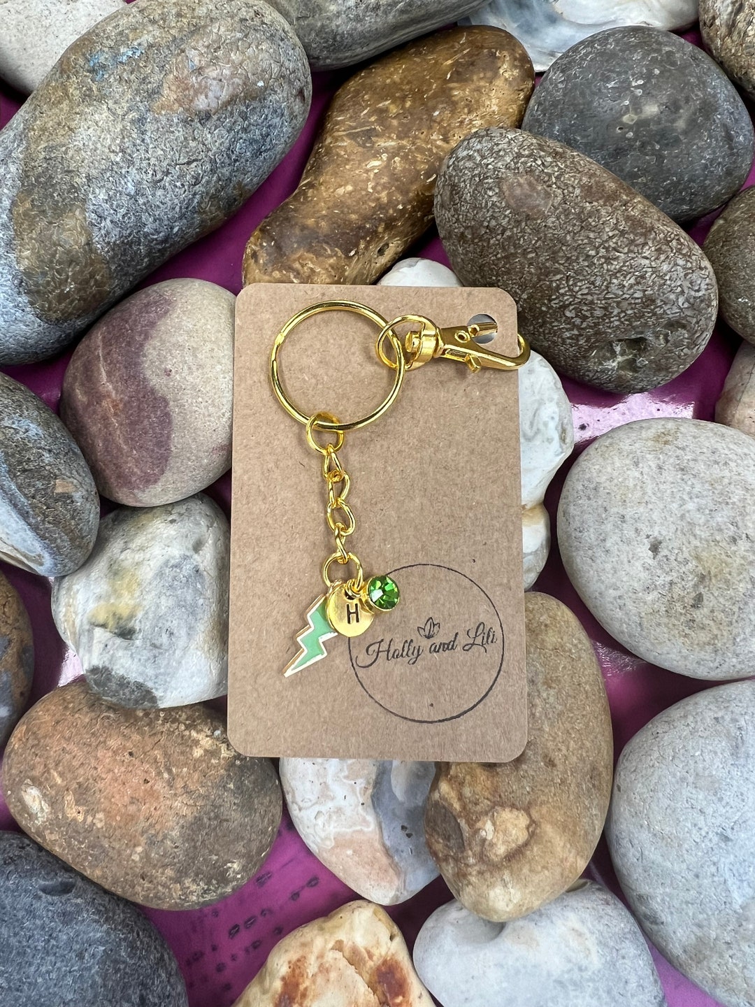 Personalized Lightning Bolt Keychain: Initial & Birthstone Charm - Etsy