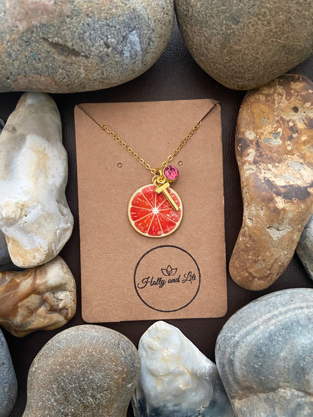 Grapefruit Slice Pendant Necklace: Personalized Initial & Birthstone Charm - Etsy