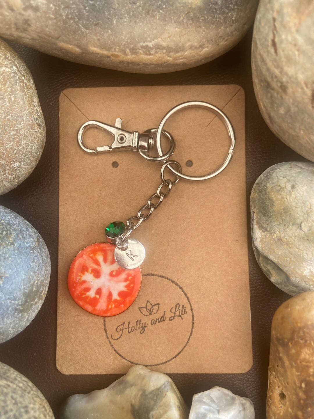 Personalized Tomato Keychain: Initial & Birthstone Charm - Etsy