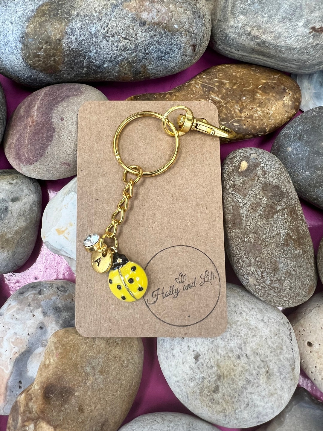 Ladybird Keychain: Yellow Ladybug Keyring With Initial & Birthstone - Etsy