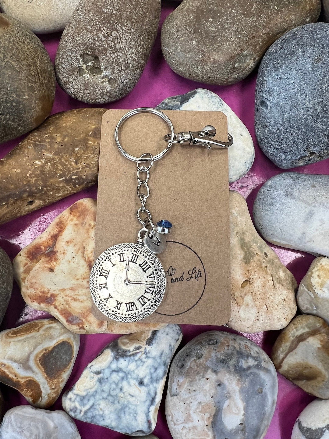 Personalized Clock Keychain: Initial & Birthstone Charm Keyring - Etsy