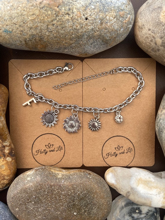 Sunflower Bracelet Alphabet Initial Bracelet Birthstone Bracelet Initial Bracelet Flower Anklet Flowers Bracelet Personalised Bracelet Etsy Ireland
