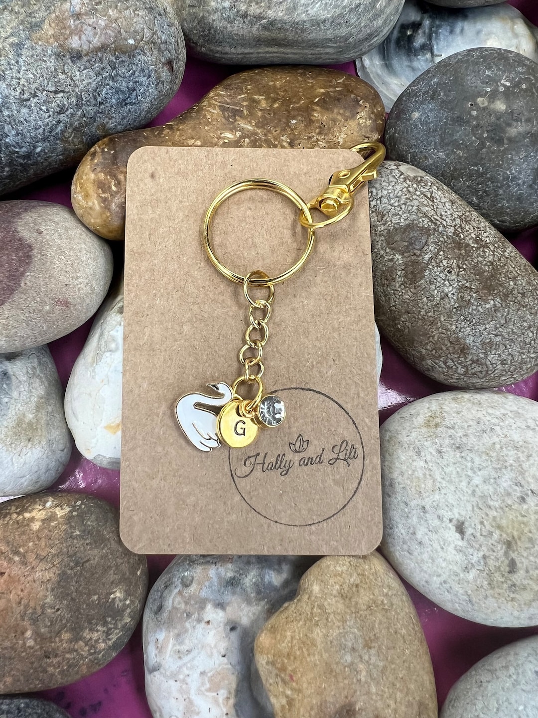 Swan Keychain: Personalized Initial, Birthstone Charm Keyring - Etsy