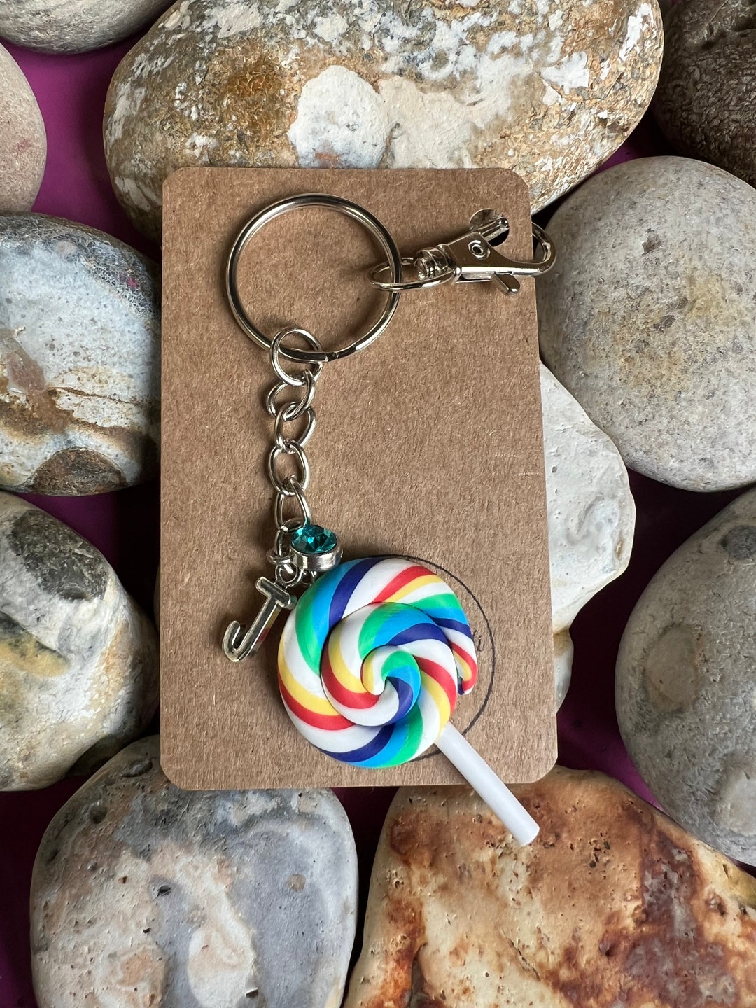 Personalized Lollipop Keychain: Initial & Birthstone Charm Keyring - Etsy