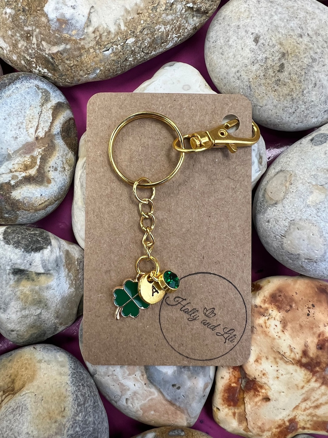 Clover Style Personalised Keychain, Four Leaf Clover Keyring, Alphabet ...