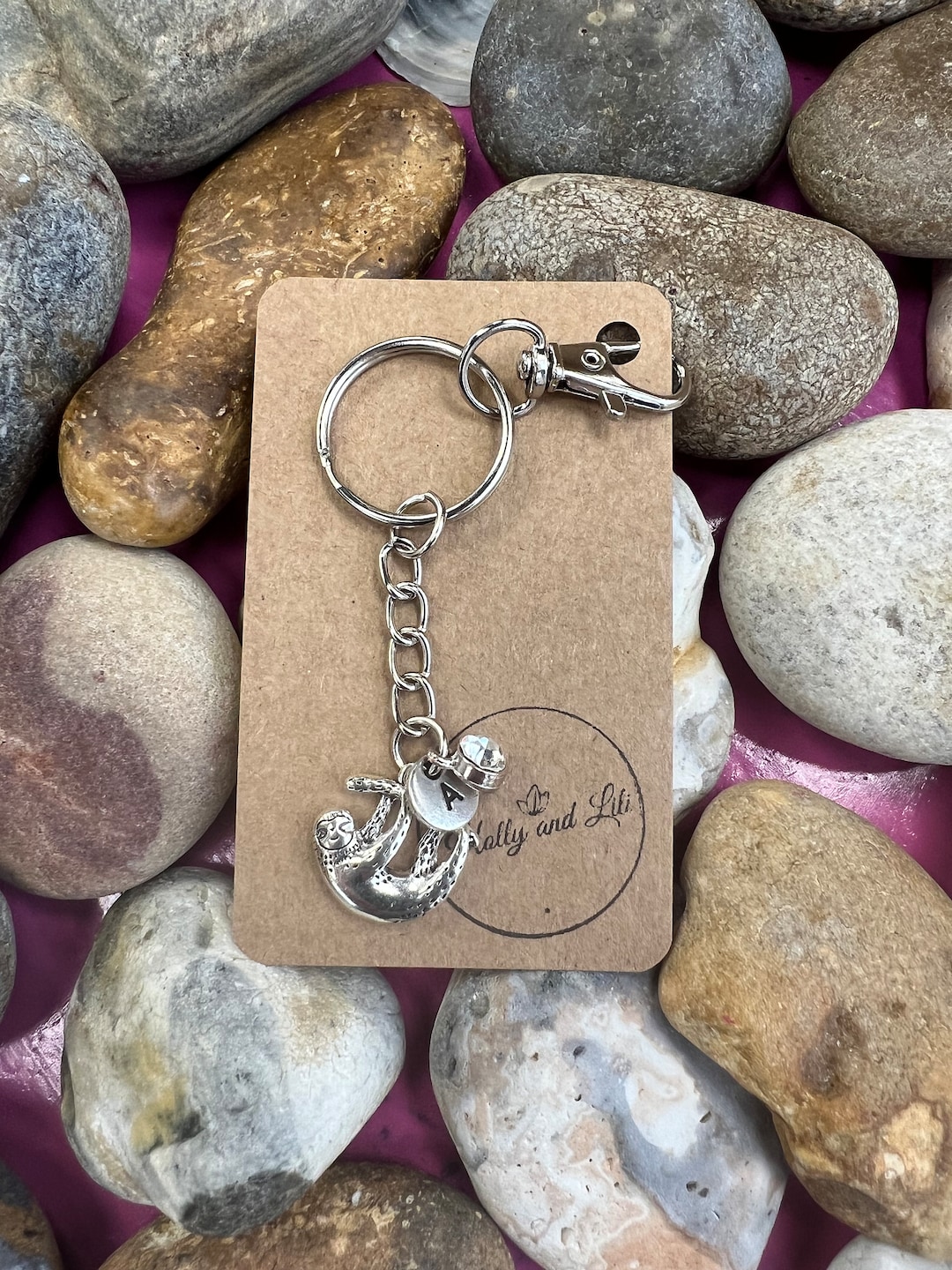 Personalized Sloth Keychain: Initial & Birthstone Charm - Etsy