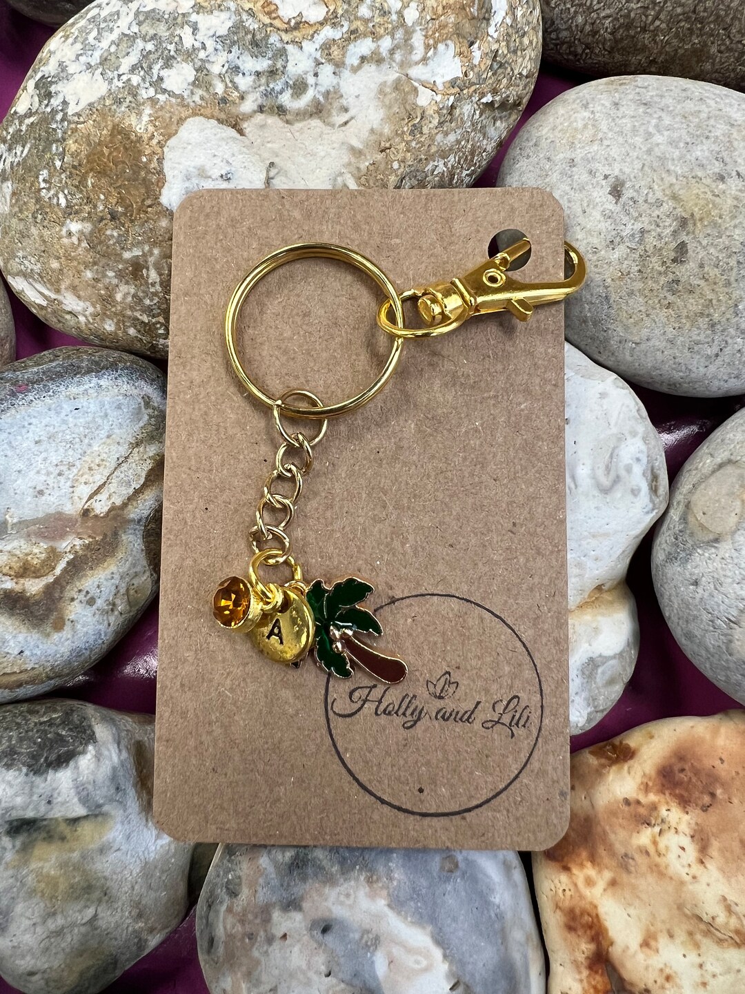 Personalized Coconut Tree Keychain: Initial & Birthstone Charm - Etsy