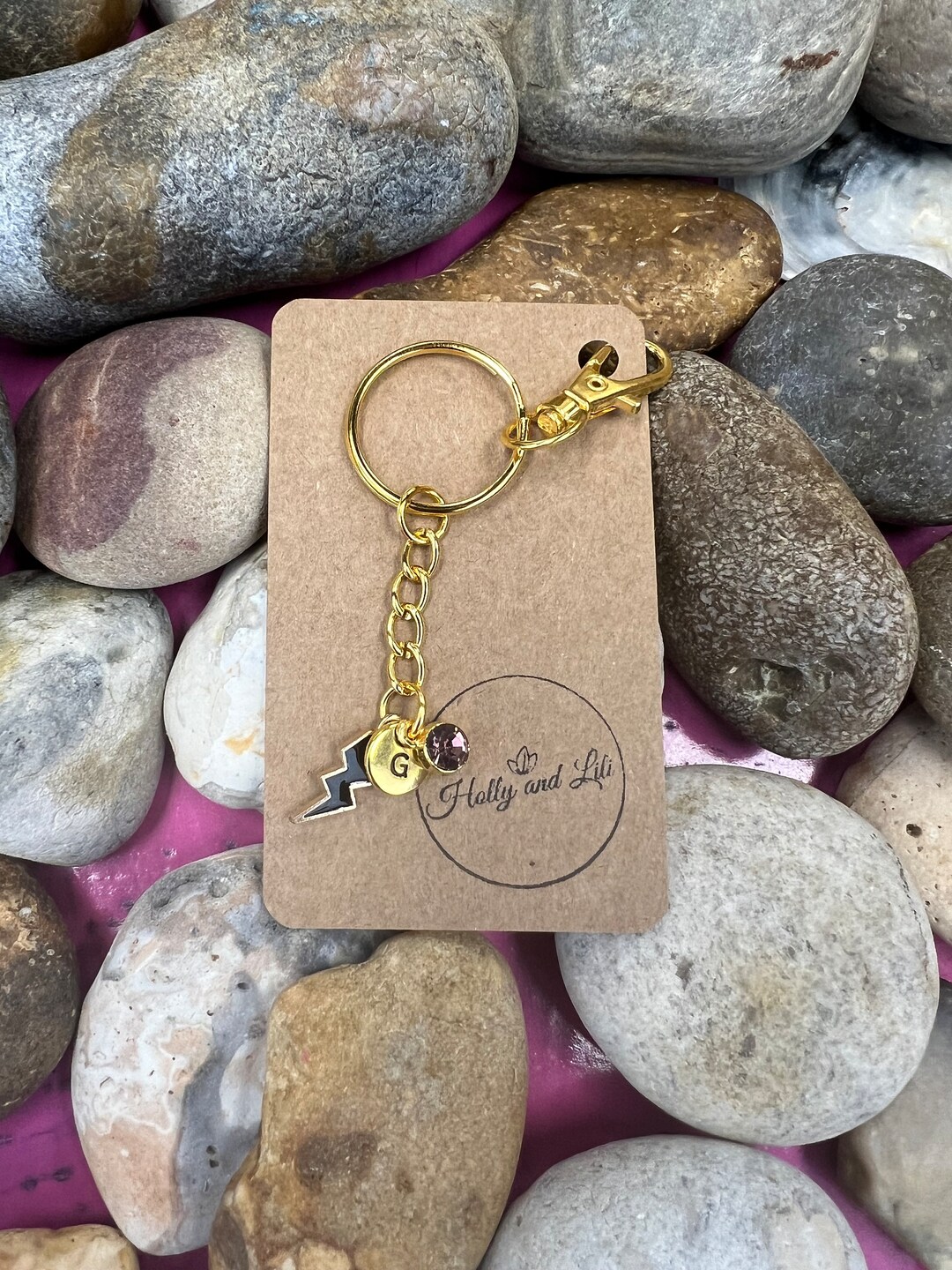 Personalized Lightning Bolt Keychain: Initial & Birthstone Charm - Etsy