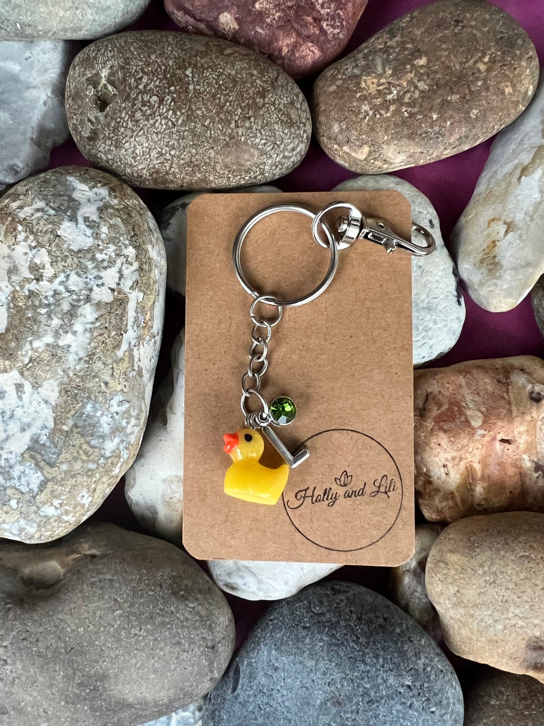 Duck Keychain: Yellow Quack Keyring With Initial & Birthstone - Etsy