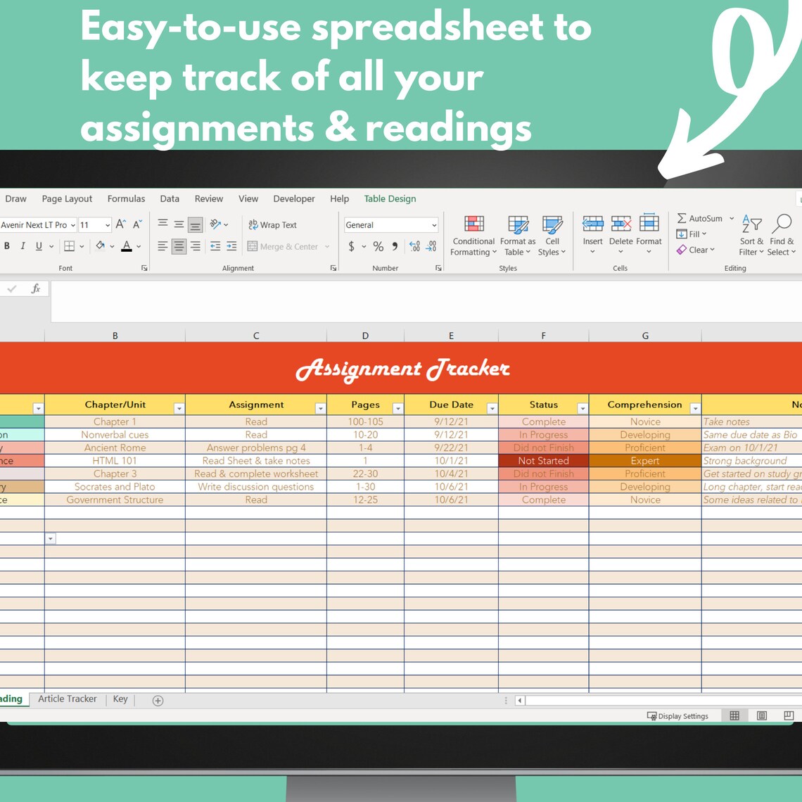 Assignment & Reading Tracker | Academic Planner | Track Due Dates ...