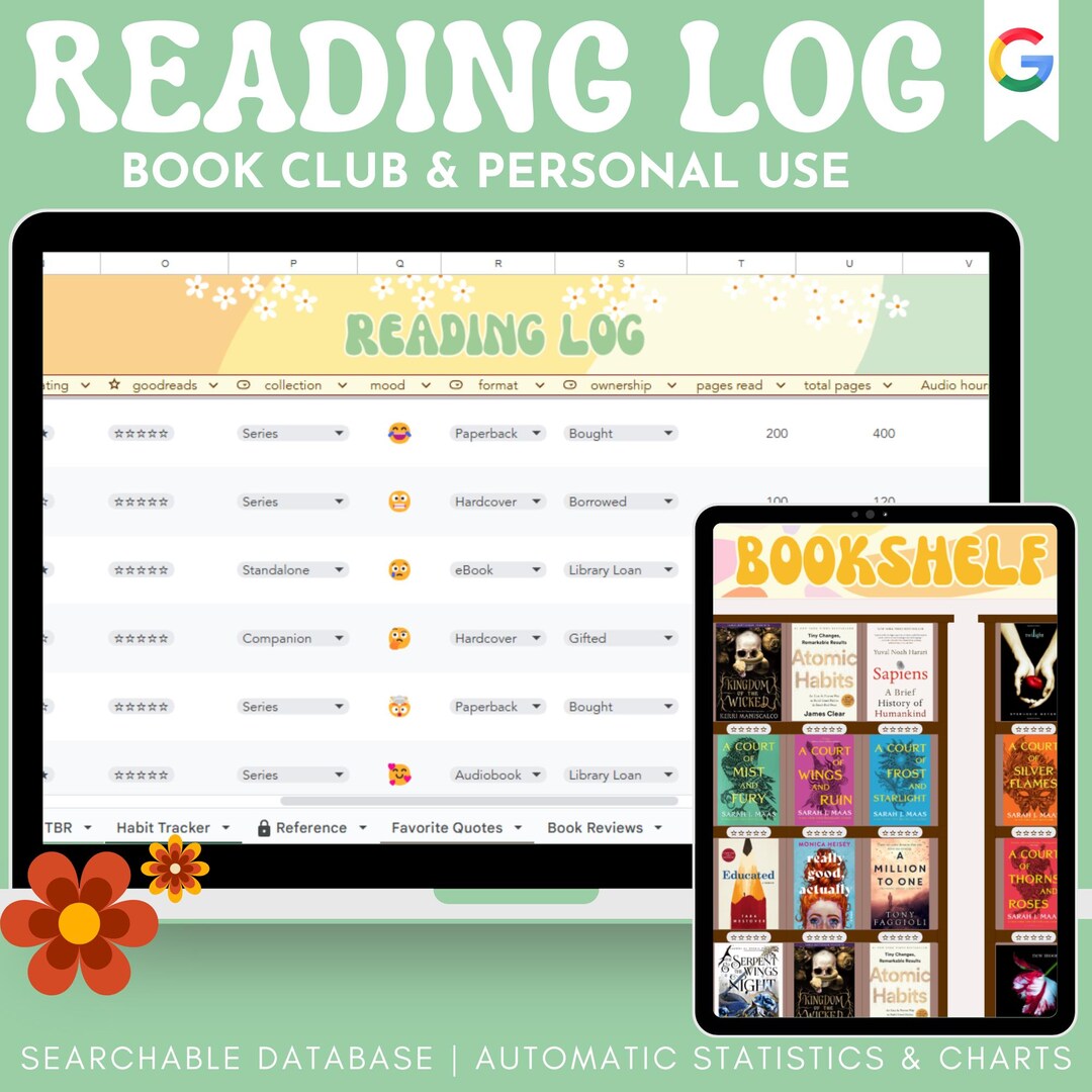 Retro Reading Log Journal: Book Club Stats Dashboard (digital Download ...