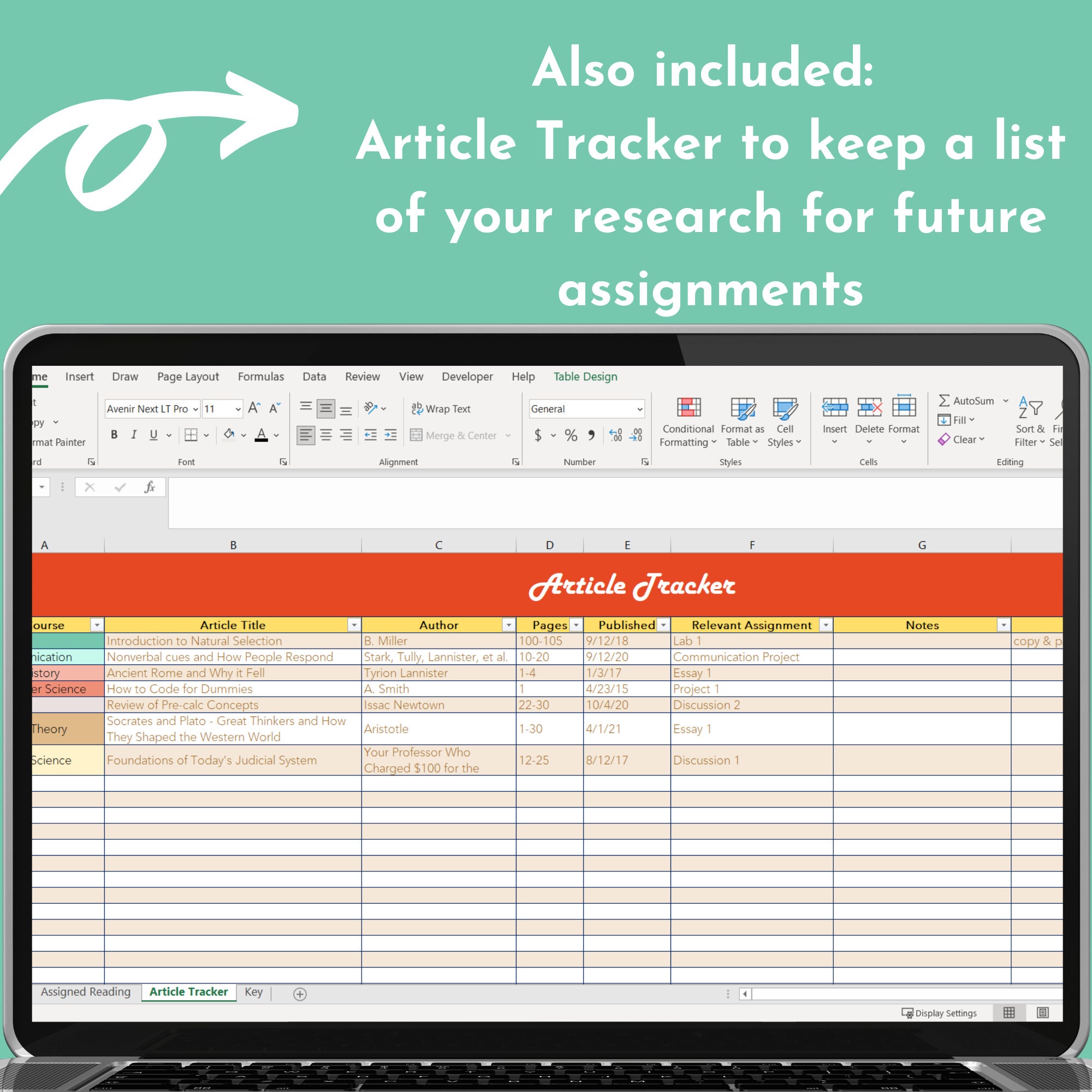 Assignment & Reading Tracker | Academic Planner | Track Due Dates ...