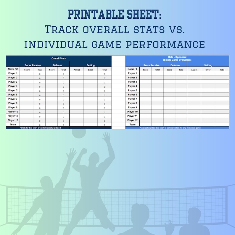 Volleyball Team Statistics Google Sheet With Practice and Game Data ...