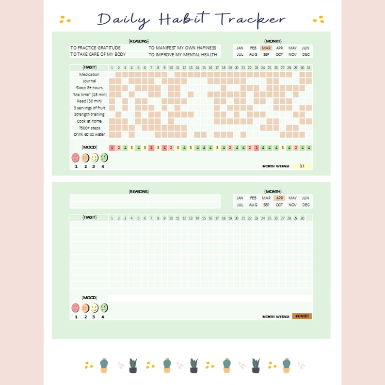 Habit Tracker Template Printable Initiative Tracker Excel | Etsy