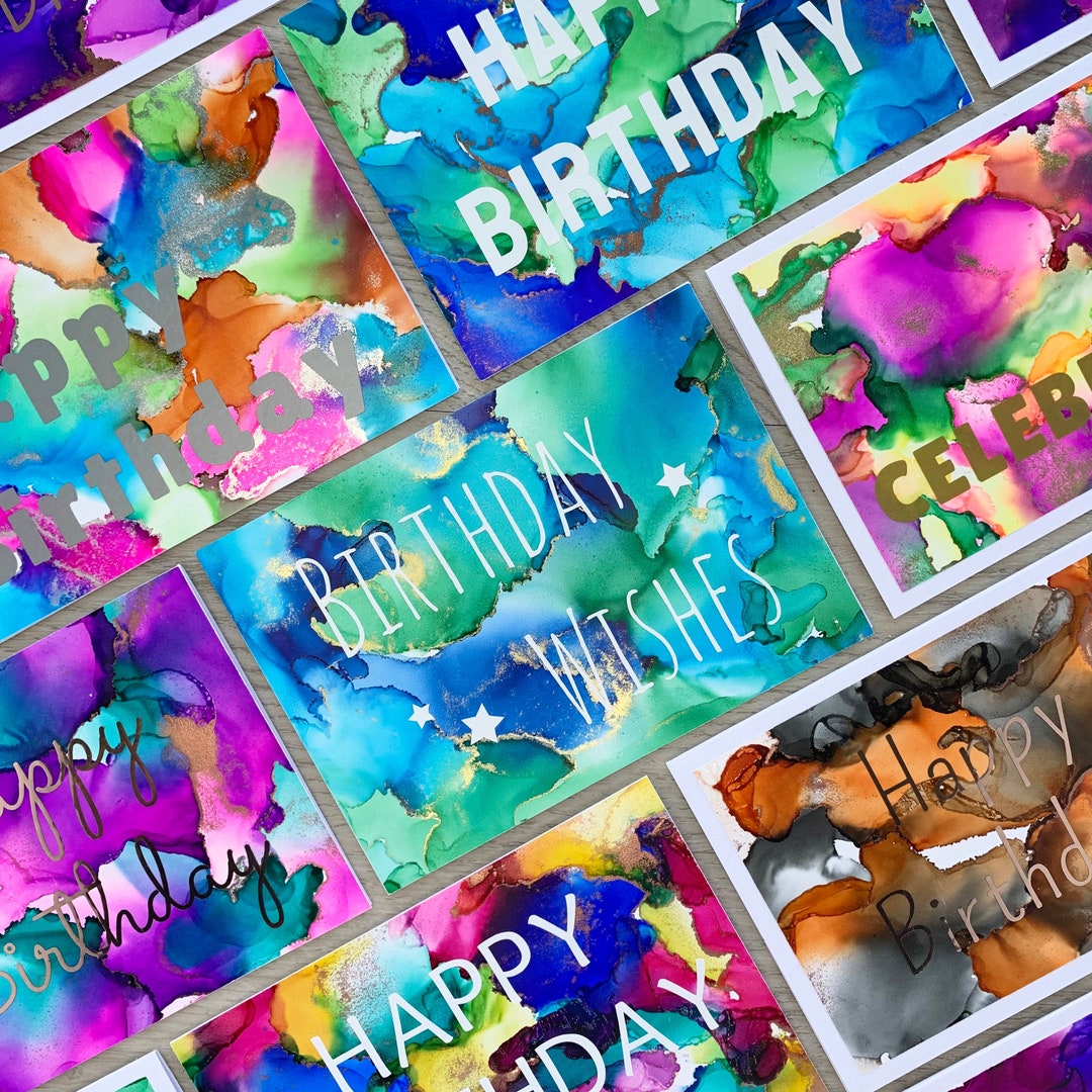 Handmade Alcohol Ink A6 Birthday Cards - Etsy