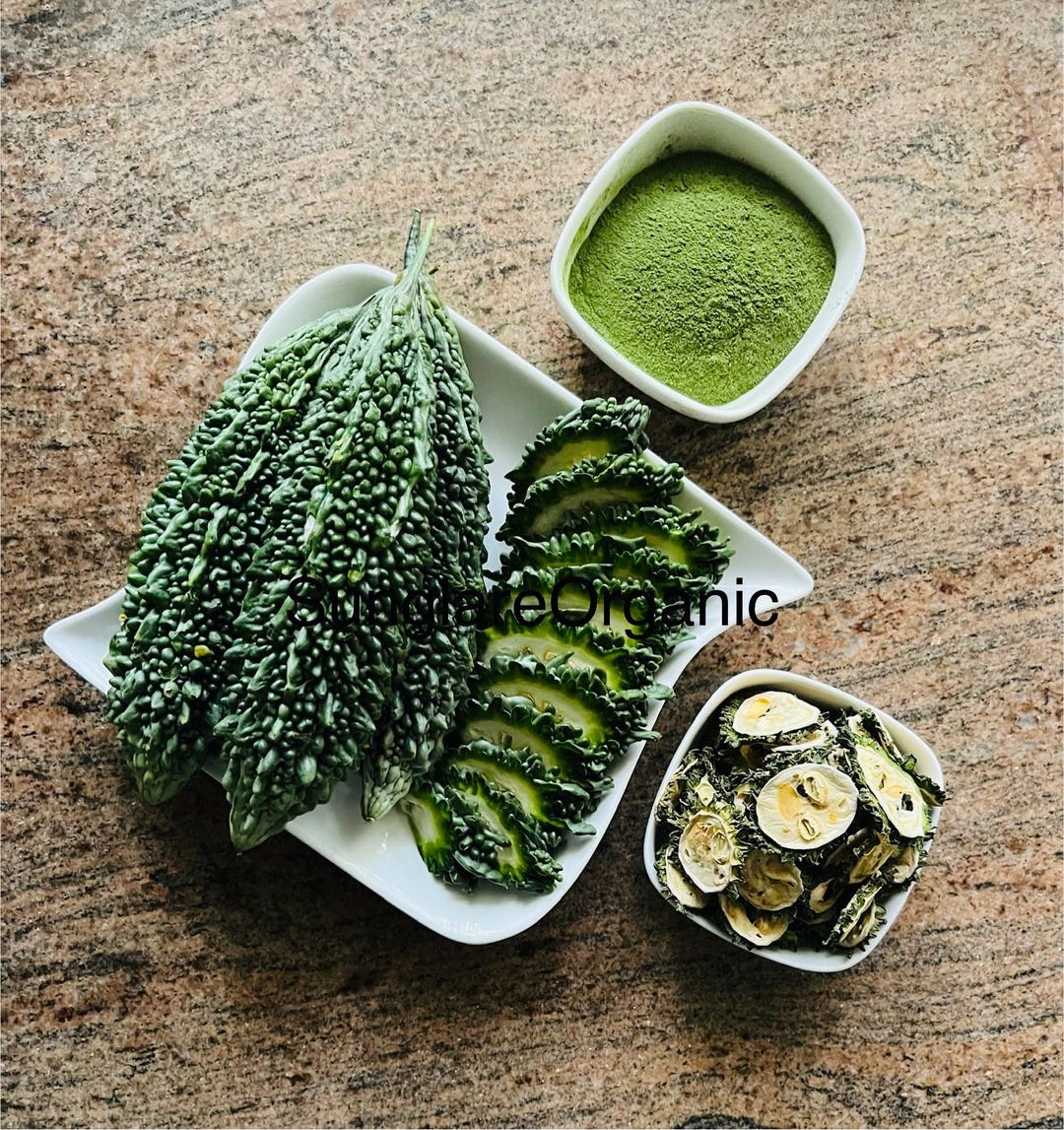 100% Organic Bitter Gourd | Bitter Melon | Momordica Charantia Dried Vegetable Slices / Powder ...
