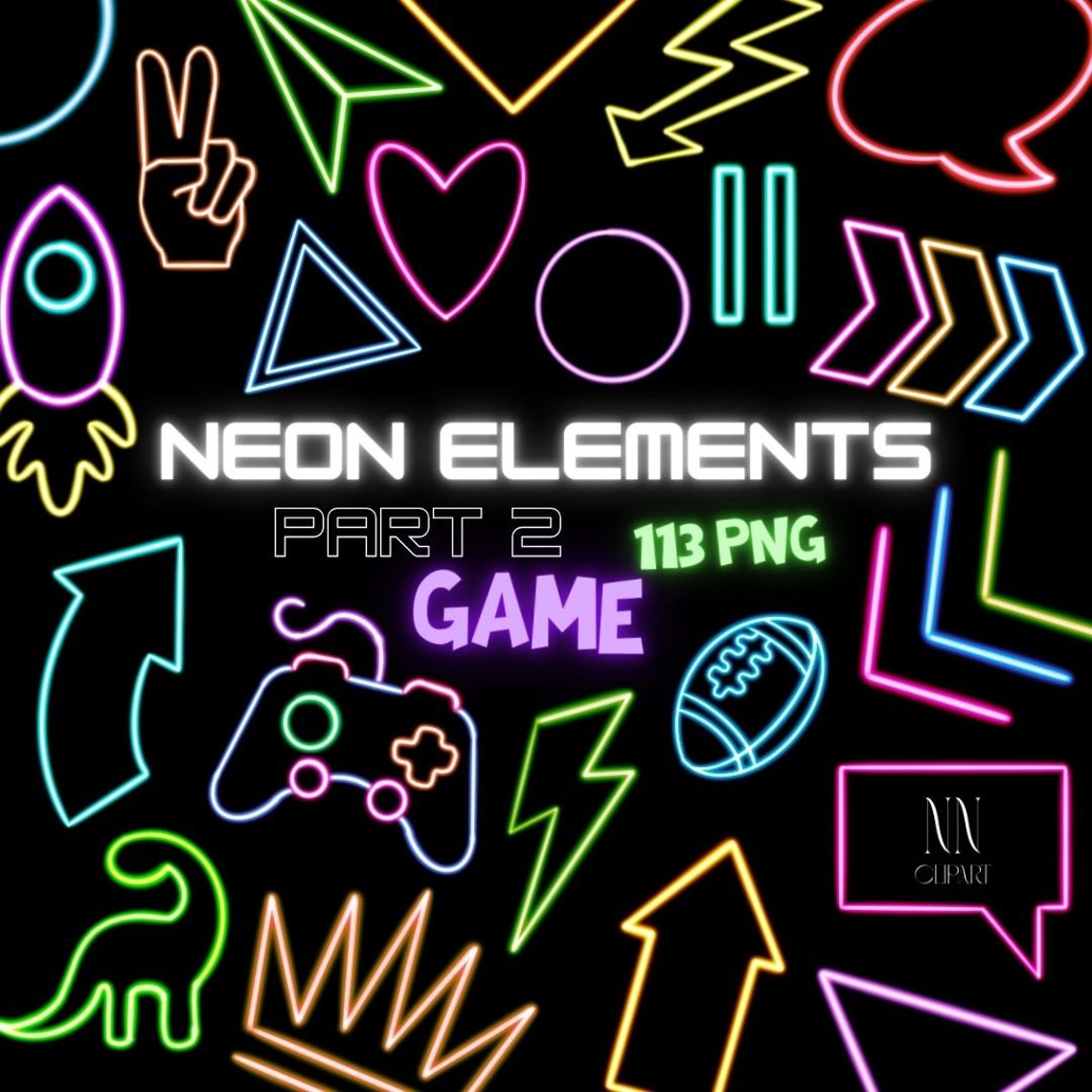 Neon Video Game Clipart Bundle, Retro Games Play Digital Download ...