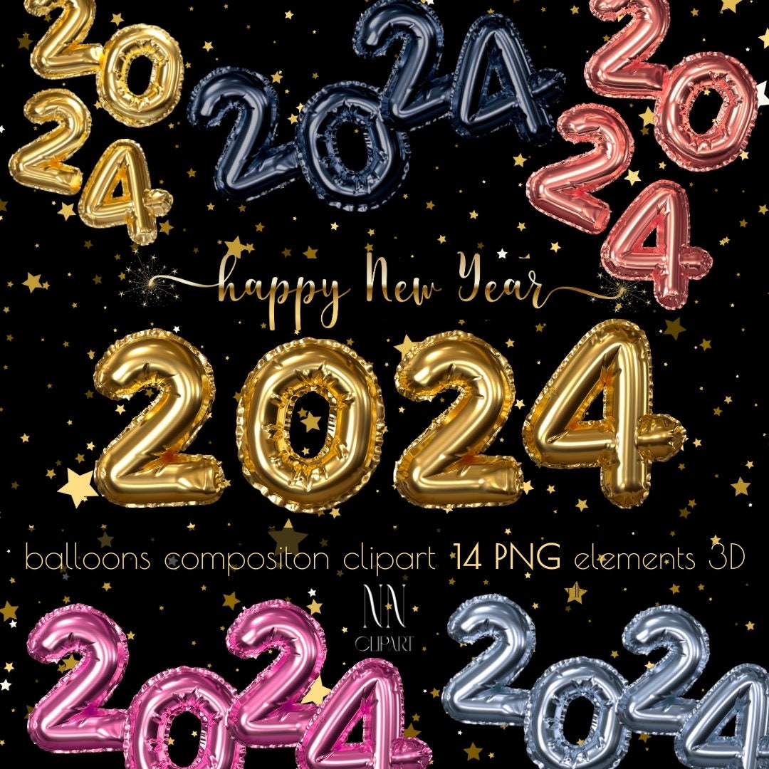2024 Clipart, Happy New Year Clipart, New Year 2024, Instant Download ...