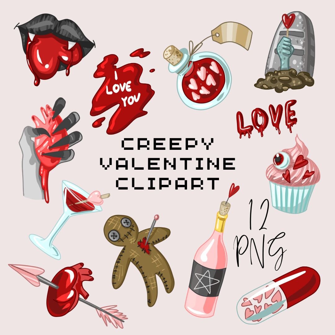 Creepy Valentine Clipart Spooky Valentine Clipart Pastel Goth Digital ...